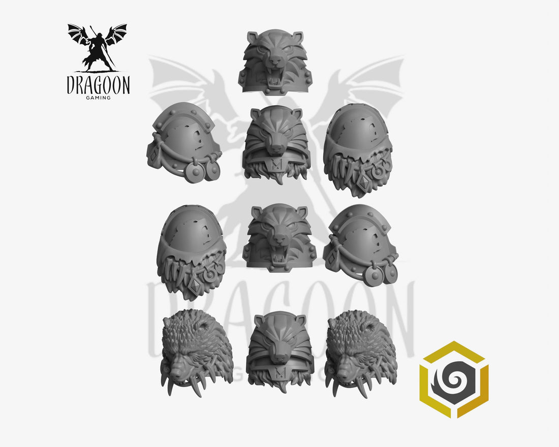 Bear Company Pauldrons – 28mm Space Wolves Resin Set